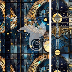 Celestial Stained Glass Digital Paper, Seamless Tileable Textures ...
