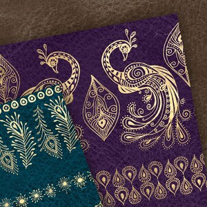 Bohemian Peacock Digital Paper, Seamless Leather Textures, Gold Boho ...