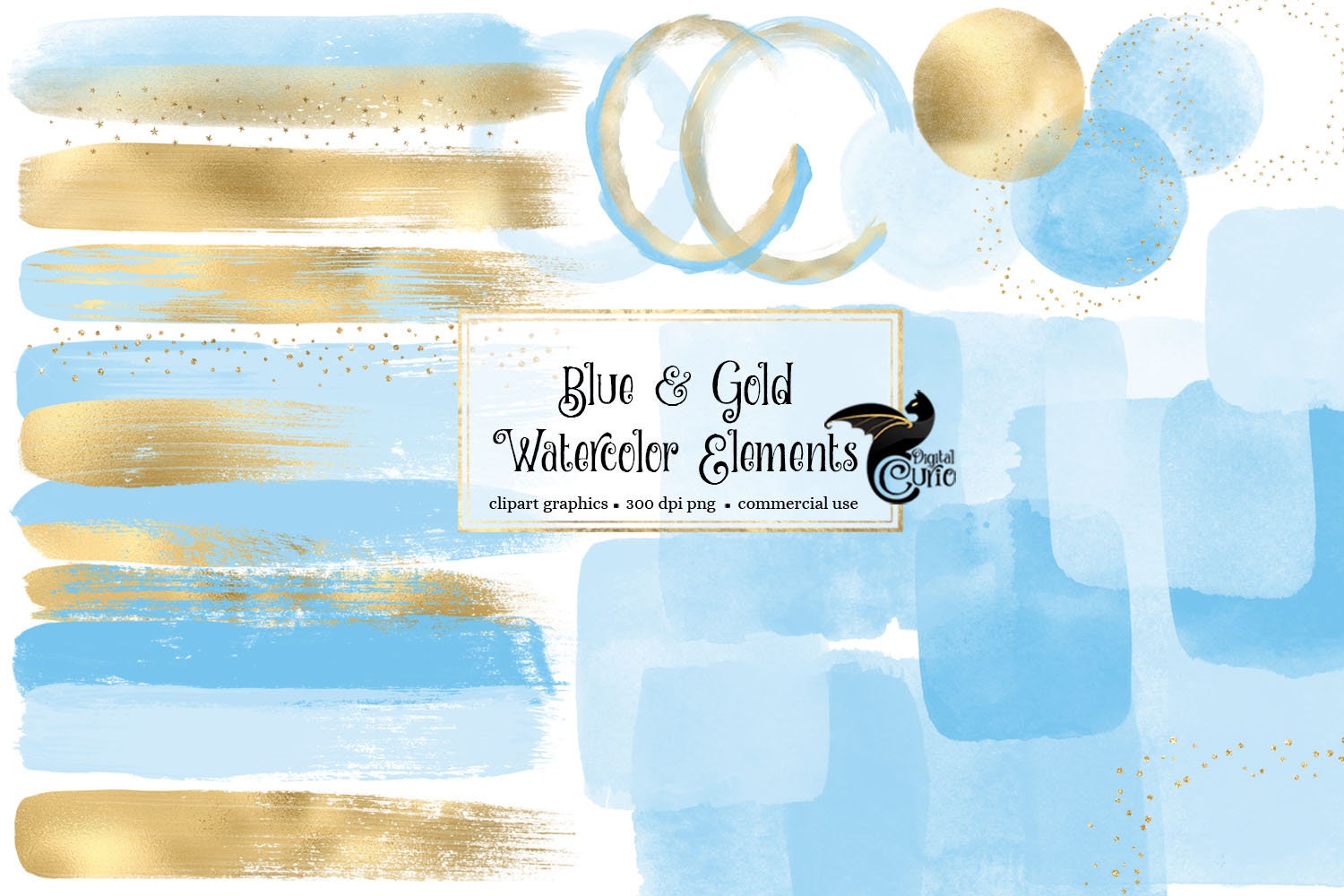 Blue and Gold Watercolor Elements Clipart Watercolour Frames - Etsy