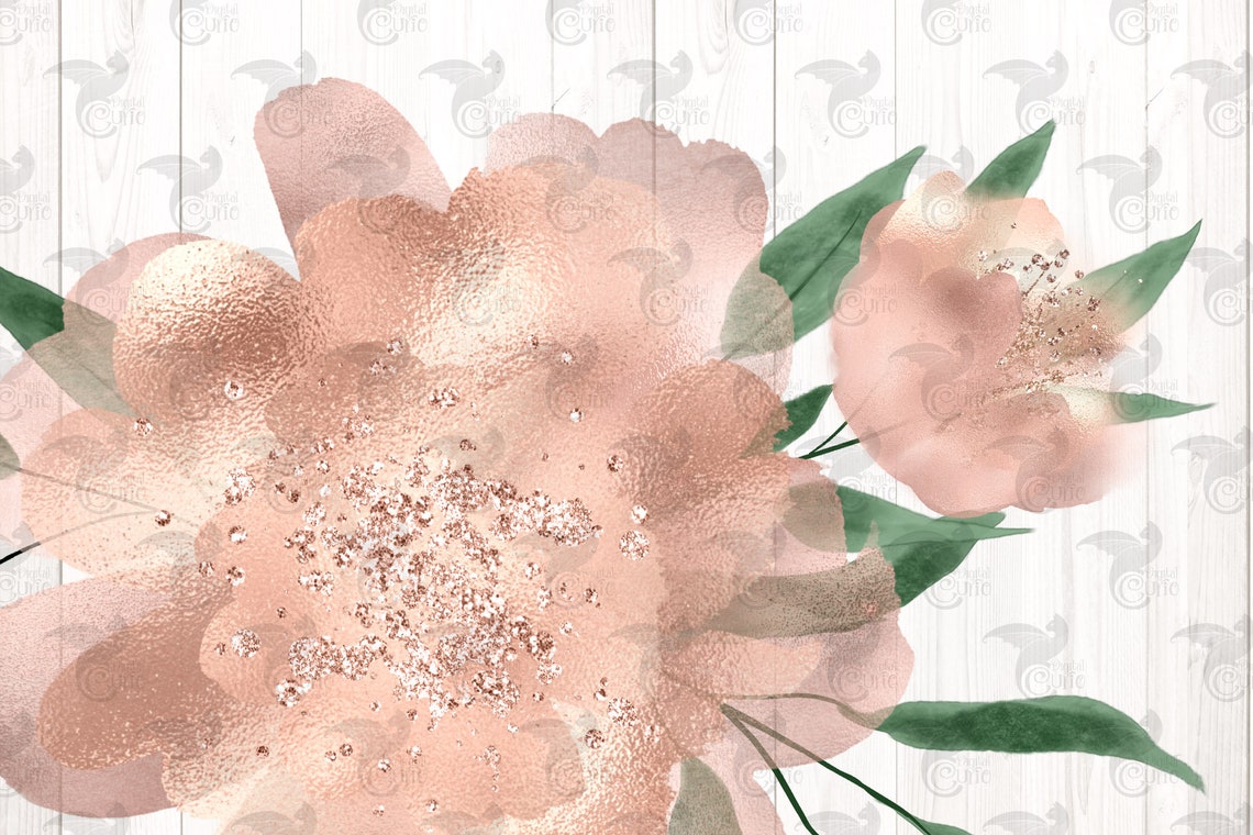 Rose Gold Watercolor Flowers Clipart Shimmering Blush Pink - Etsy