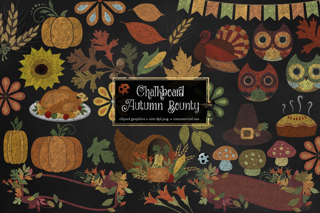 Chalkboard Thanksgiving Clipart, Autumn Graphics (digital Paper) - Etsy