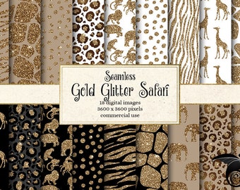 Gold Glitter Safari Digital Paper Seamless Patterns and - Etsy