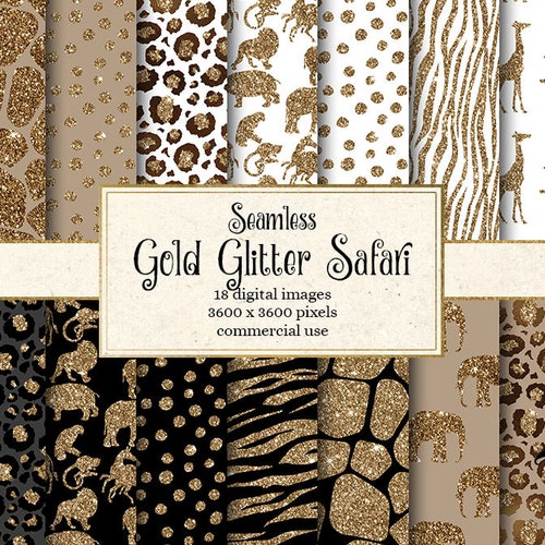 Gold Glitter Safari Digital Paper Seamless Patterns and - Etsy
