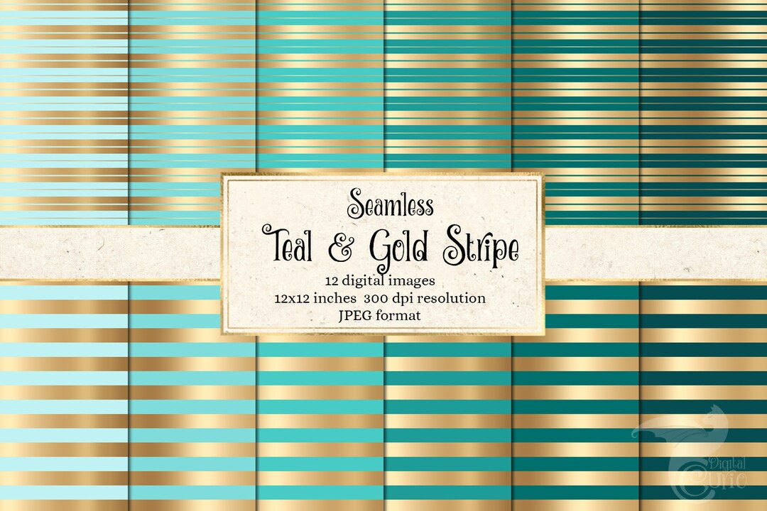Teal and Gold Stripes Digital Paper - Seamless Turquoise Luxury Glam ...