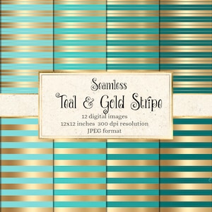 Teal and Gold Stripes Digital Paper - Seamless Turquoise Luxury Glam ...