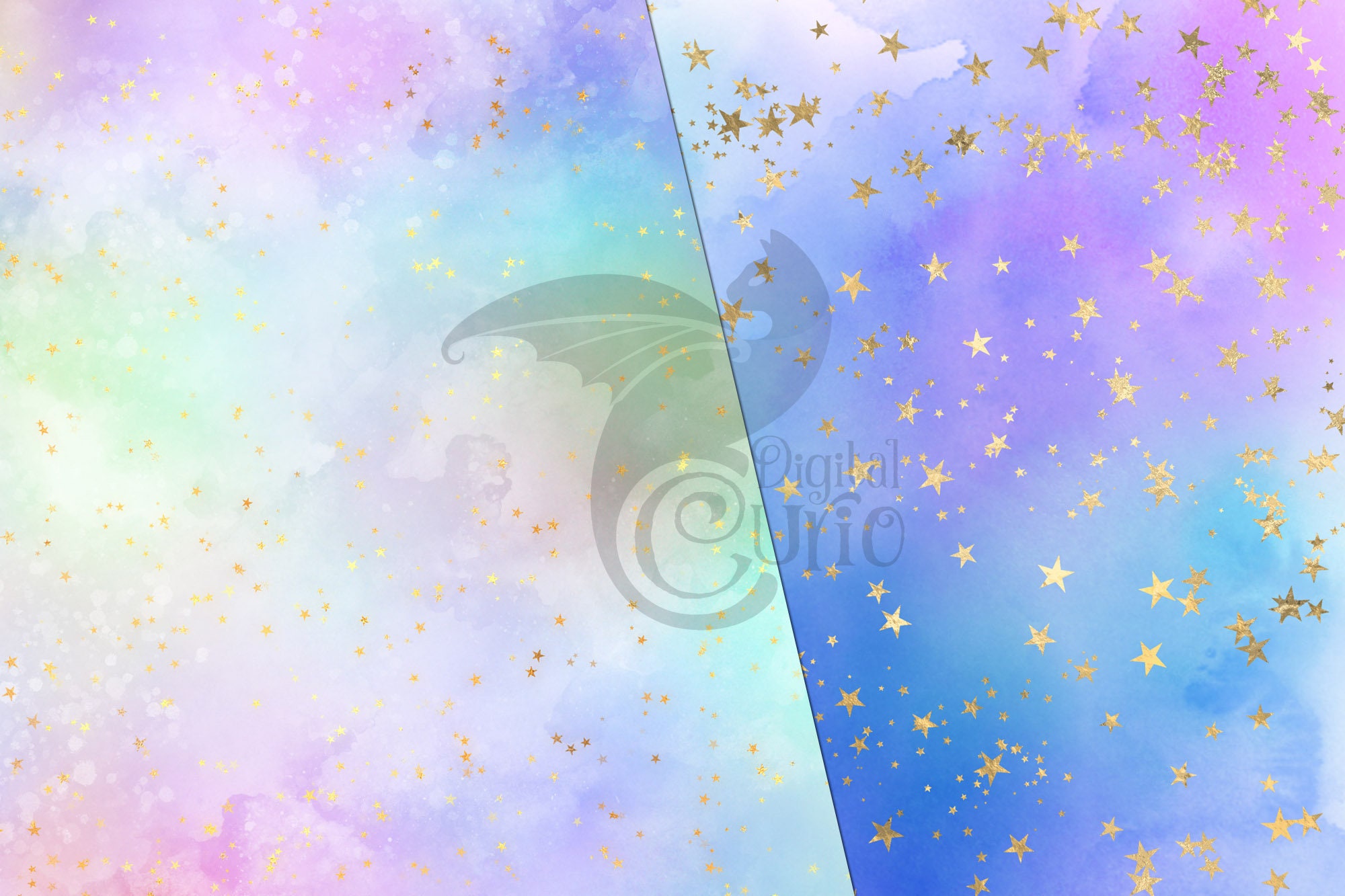 Starry Painted Skies Digital Paper Gold Stars and Watercolor - Etsy