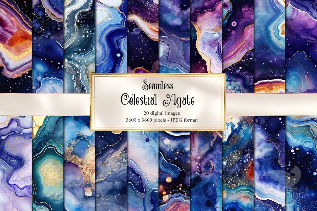 Celestial Agate Digital Paper, Geode Crystal Galaxy Texture Backgrounds ...