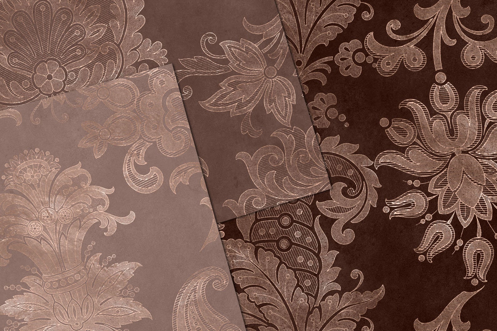 Rose Gold Floral Digital Paper Seamless Floral Damask - Etsy