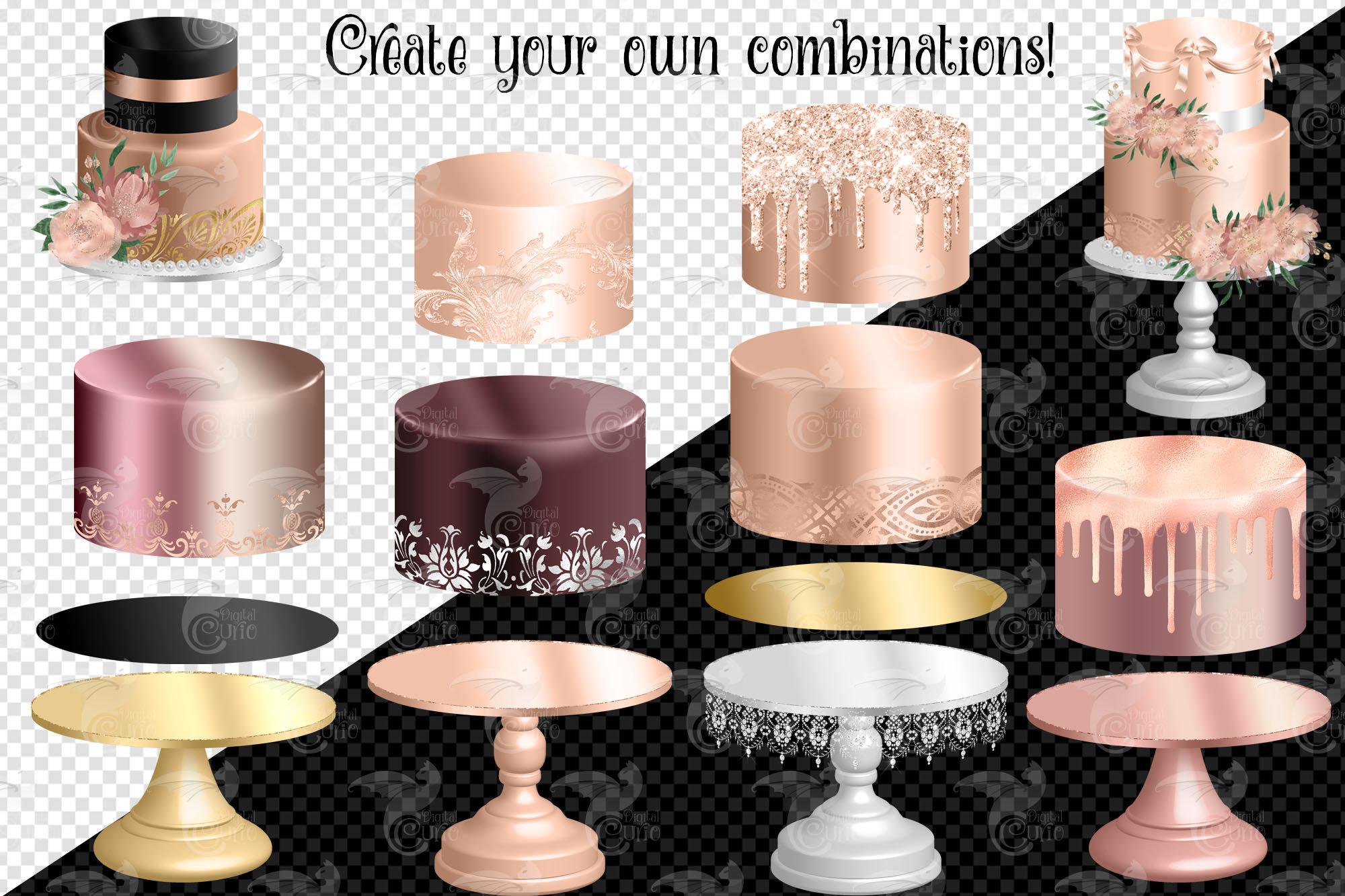 Rose Gold Cakes Clipart Glam Wedding or Bridal Shower Cake | Etsy