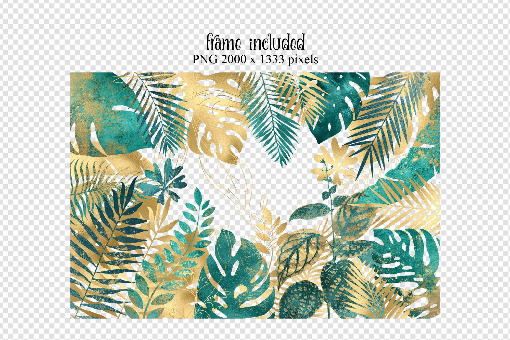 Teal and Gold Tropical Leaves Clipart Turquoise and Gold Foil - Etsy