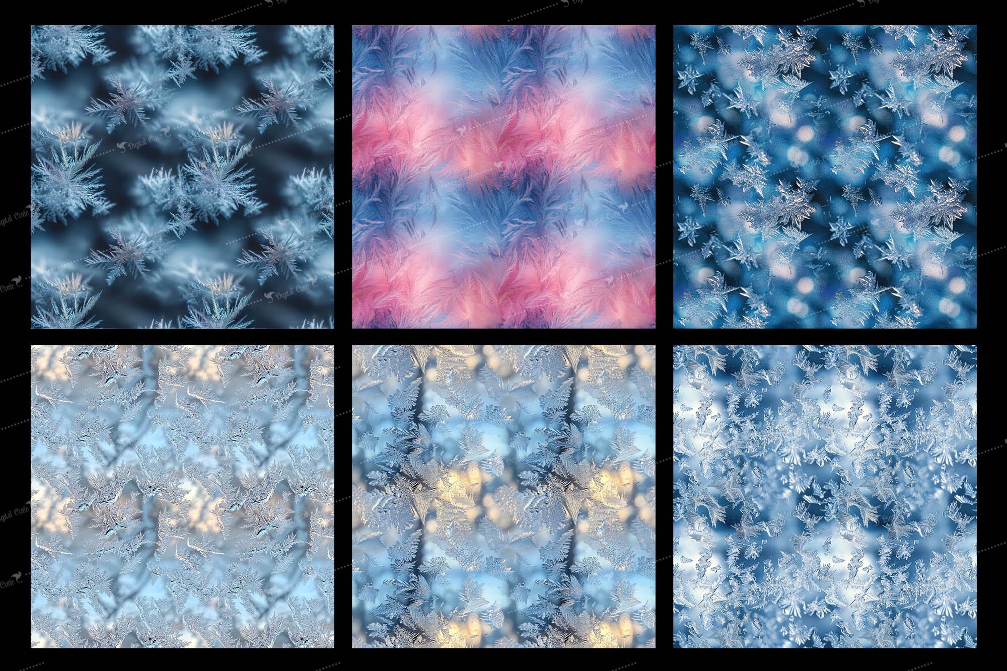 Frost Textures Digital Paper - Ice and Snowflake Frozen Seamless ...