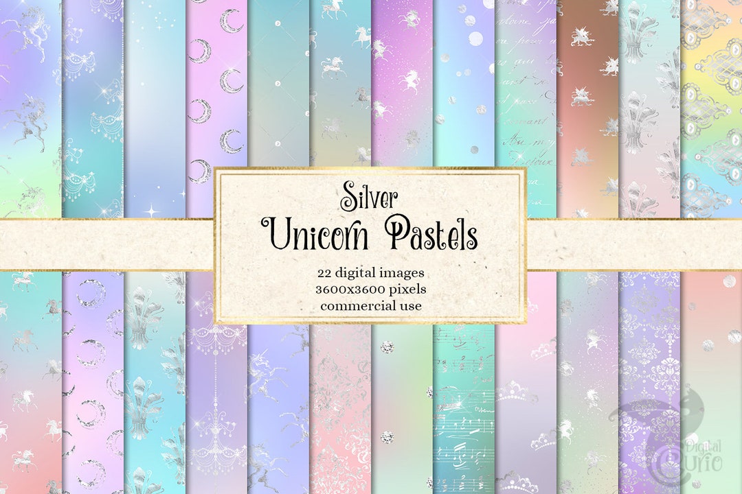 Silver Unicorn Pastel Digital Paper, Ombre Backgrounds (instant ...