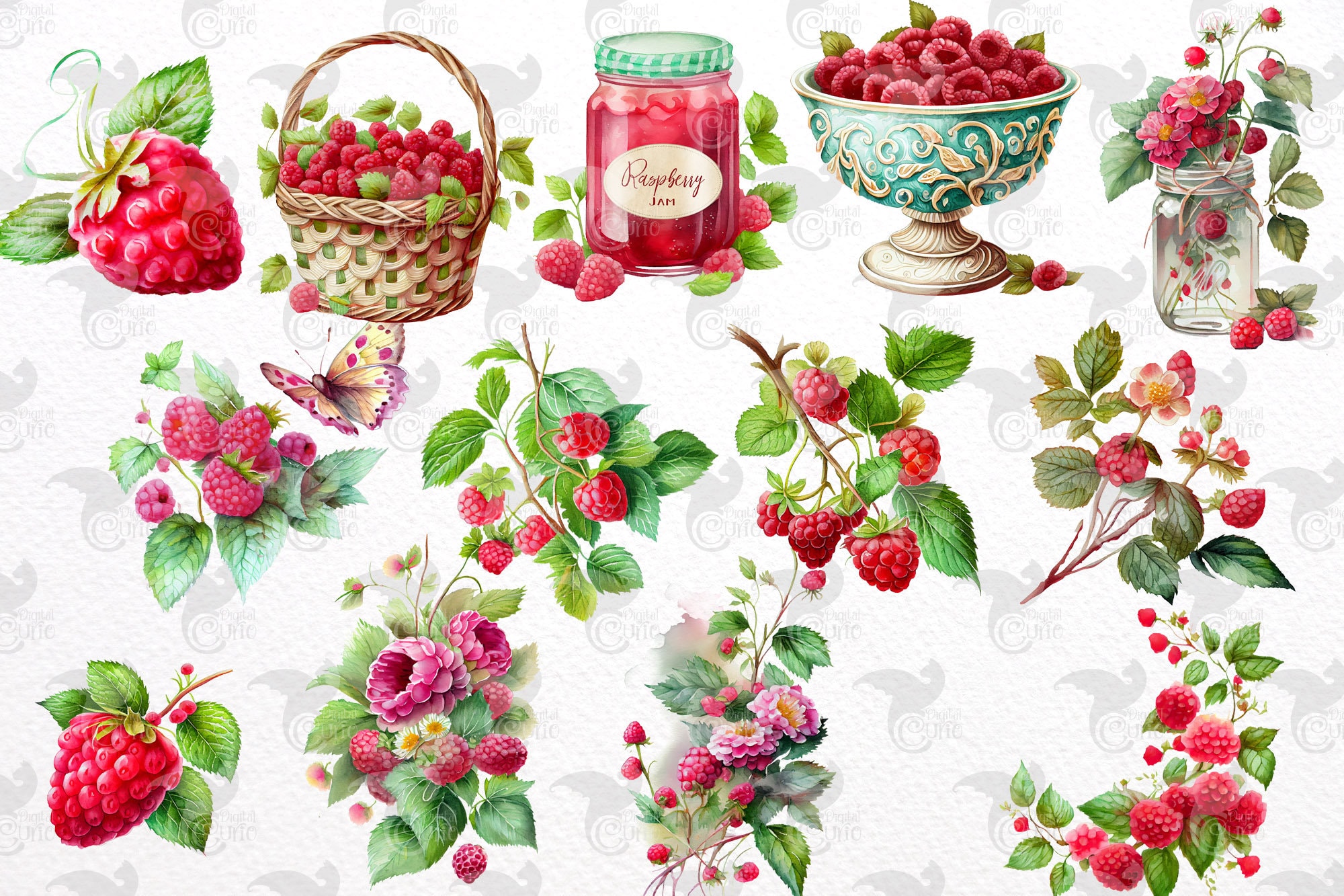 Watercolor Raspberry Clipart - Digital Png Raspberry Graphics for ...
