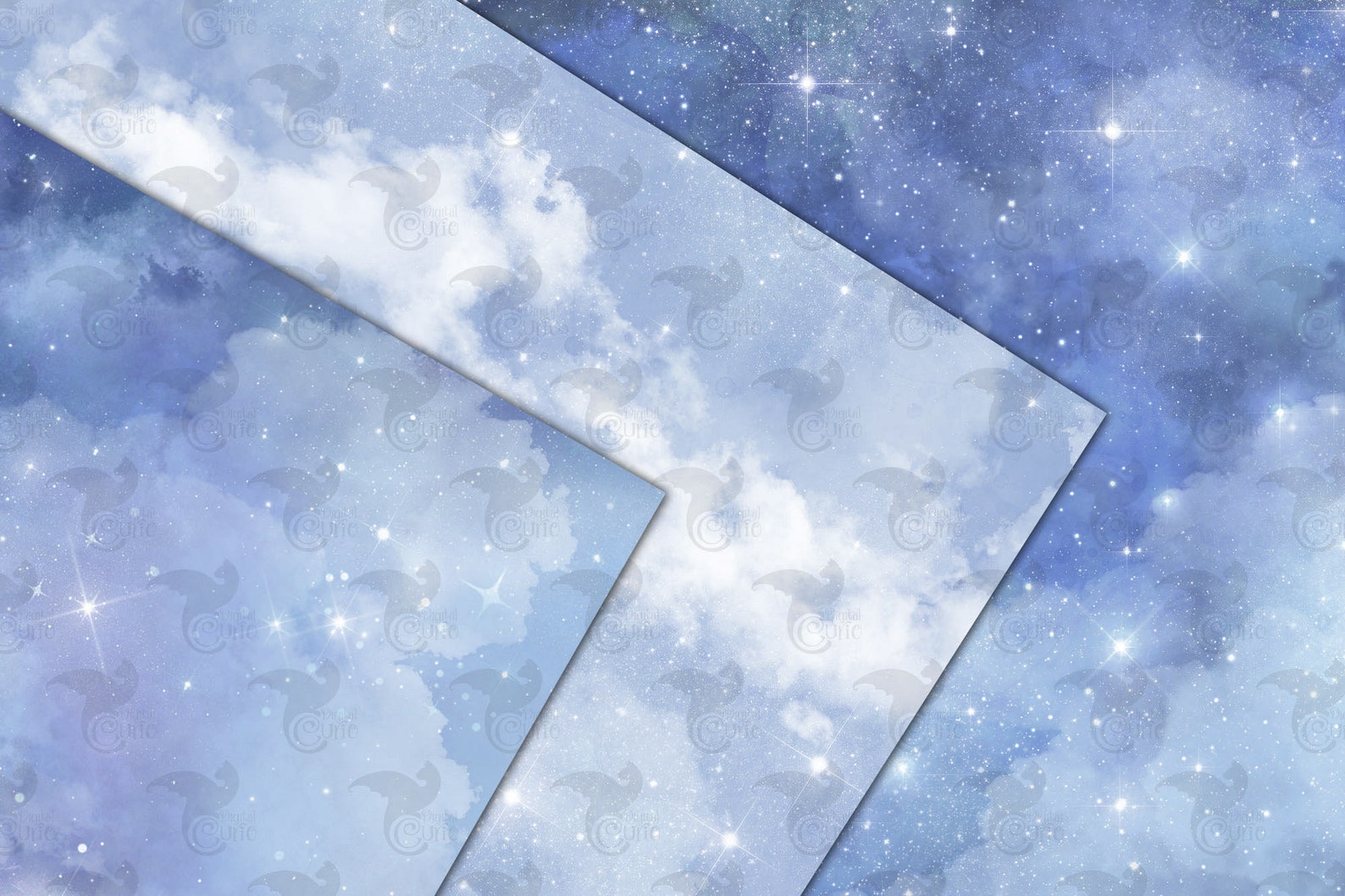 Blue Cloudy Skies Digital Paper - Stars and Clouds Galaxy Background ...