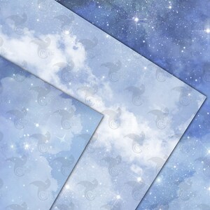 Blue Cloudy Skies Digital Paper - Stars and Clouds Galaxy Background ...