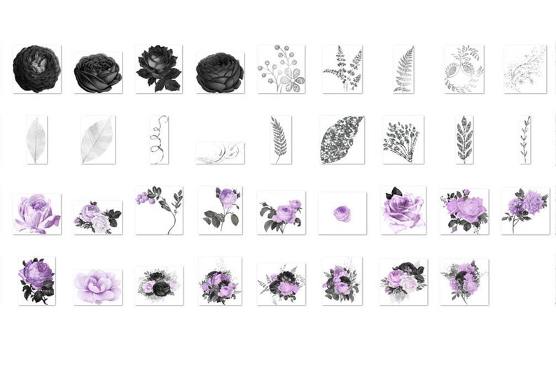 Black Purple and Silver Floral Clipart Vintage Flower Clip - Etsy