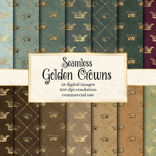Golden Crowns Digital Paper Seamless Printable Gold Crown - Etsy
