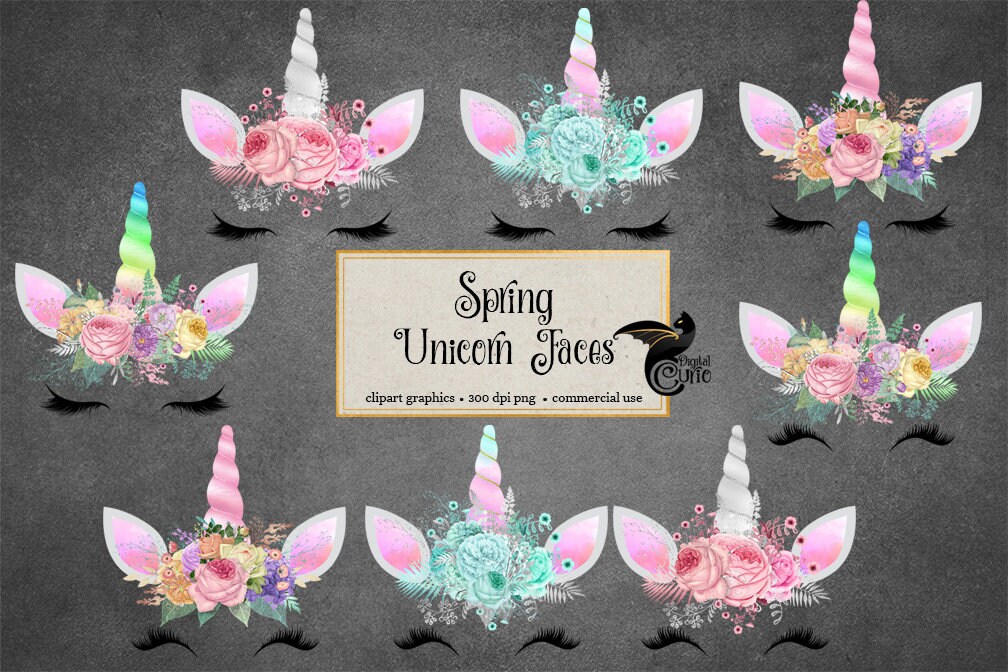 Spring Unicorn Clipart Unicorn Faces Rainbow Pink and - Etsy UK