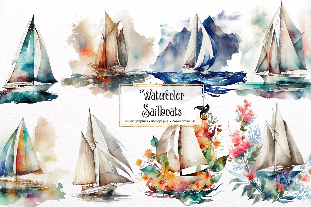 Watercolor Sailboats Clipart - Cute Nautical Ocean Sailing Clip Art ...