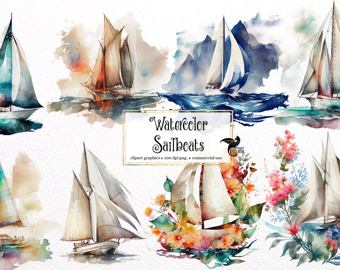 Segelboot Clipart Bundle-Set, Aquarell Bunte Kinder Segelboote Grafiken ...
