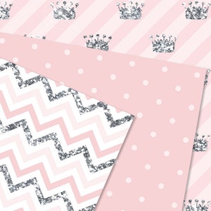 Blush and Silver Glitter Digital Paper, Seamless Blush Pink Royal ...