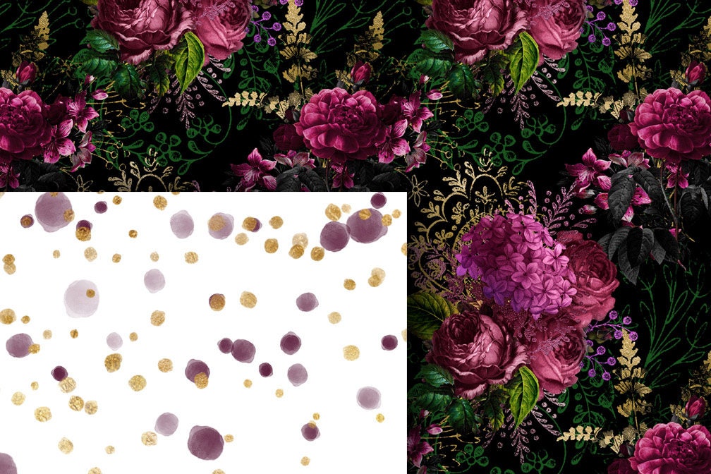 Marsala and Gold Floral Digital Paper Gold and Burgundy Rose - Etsy