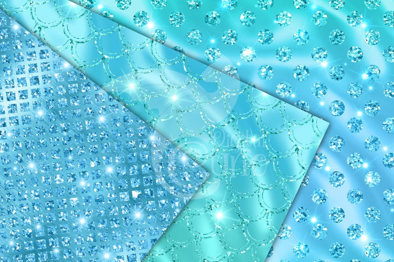 Lagoon Blue Digital Paper Mermaid Glitter Texture Backgrounds - Etsy