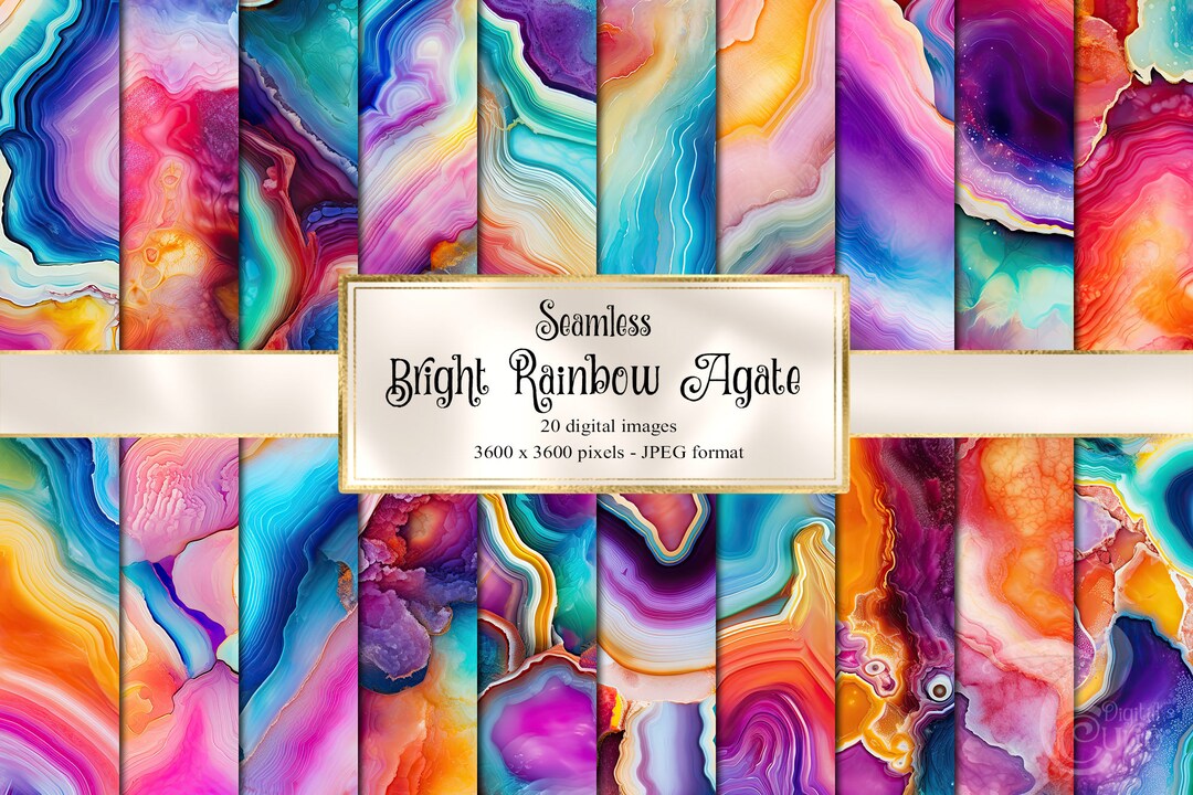 Bright Rainbow Agate Digital Paper, Geode Crystal Rainbow Texture ...