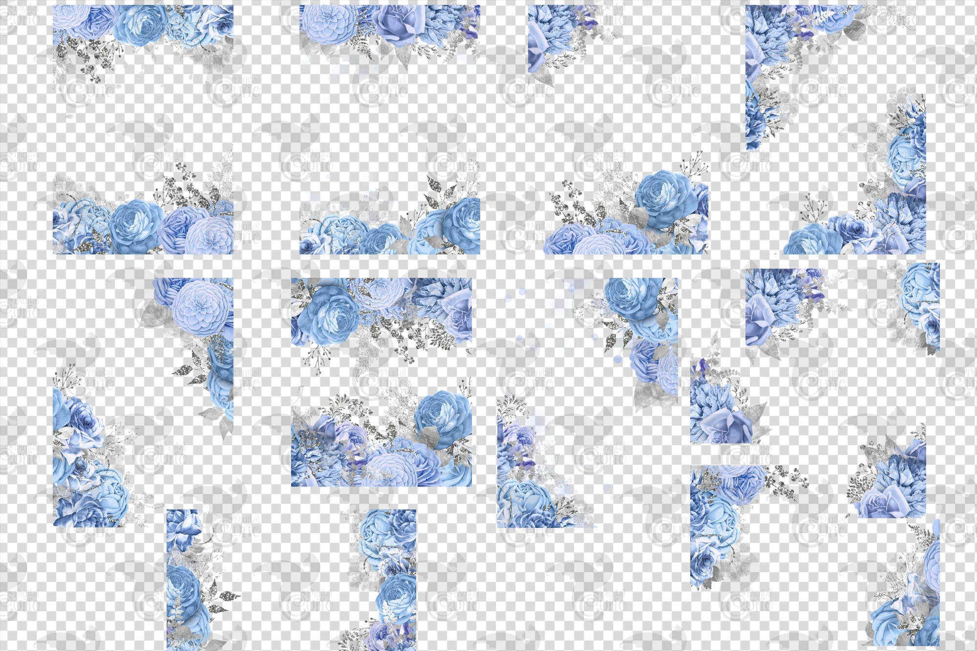 5x7 Blue and Silver Floral Overlays for Invitations Planners - Etsy