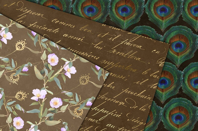 Vintage Peacock Digital Paper, Seamless Scrapbook Backgrounds (digital ...