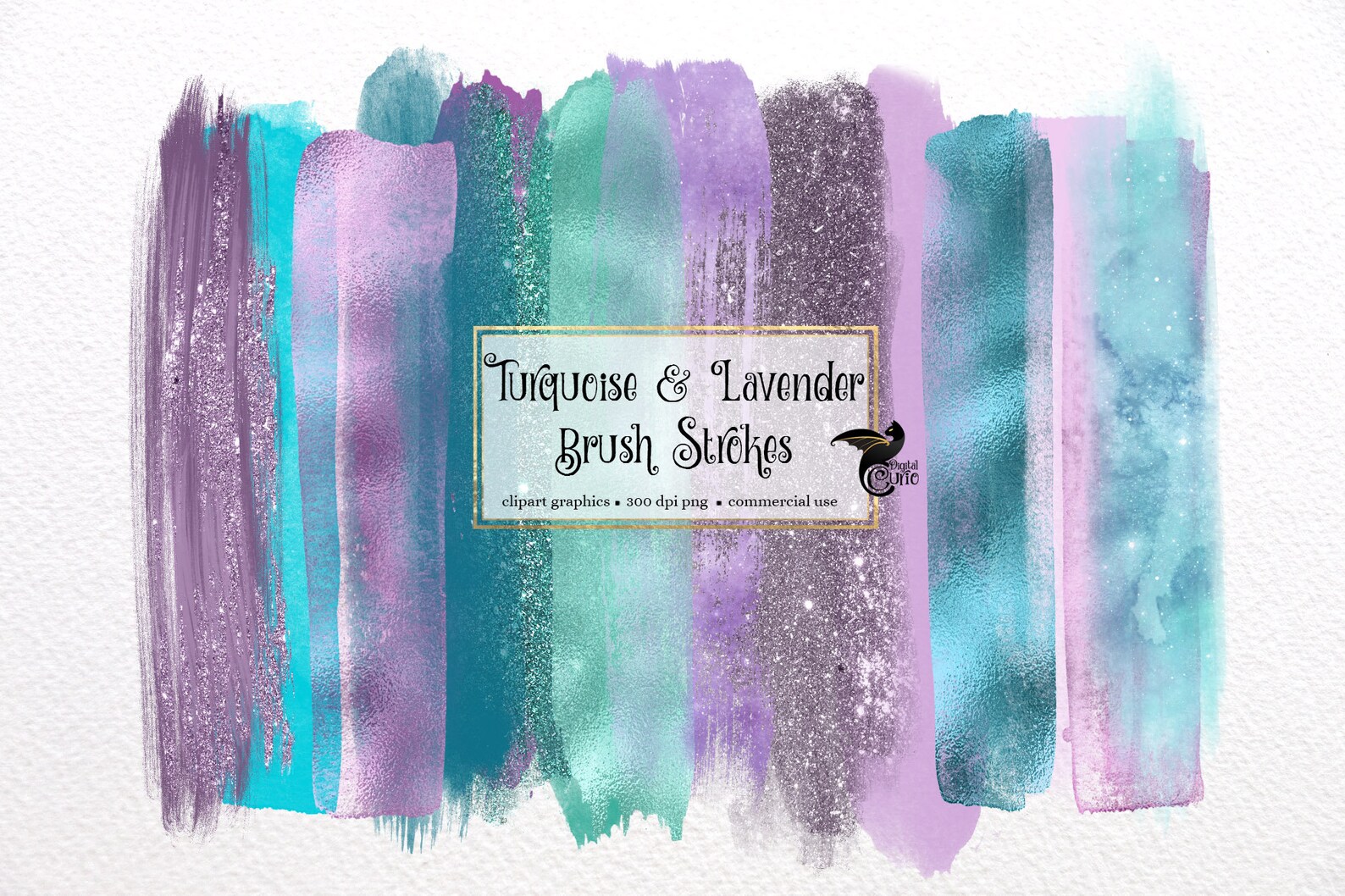 Turquoise and Lavender Brush Strokes Clipart Glitter and Foil - Etsy