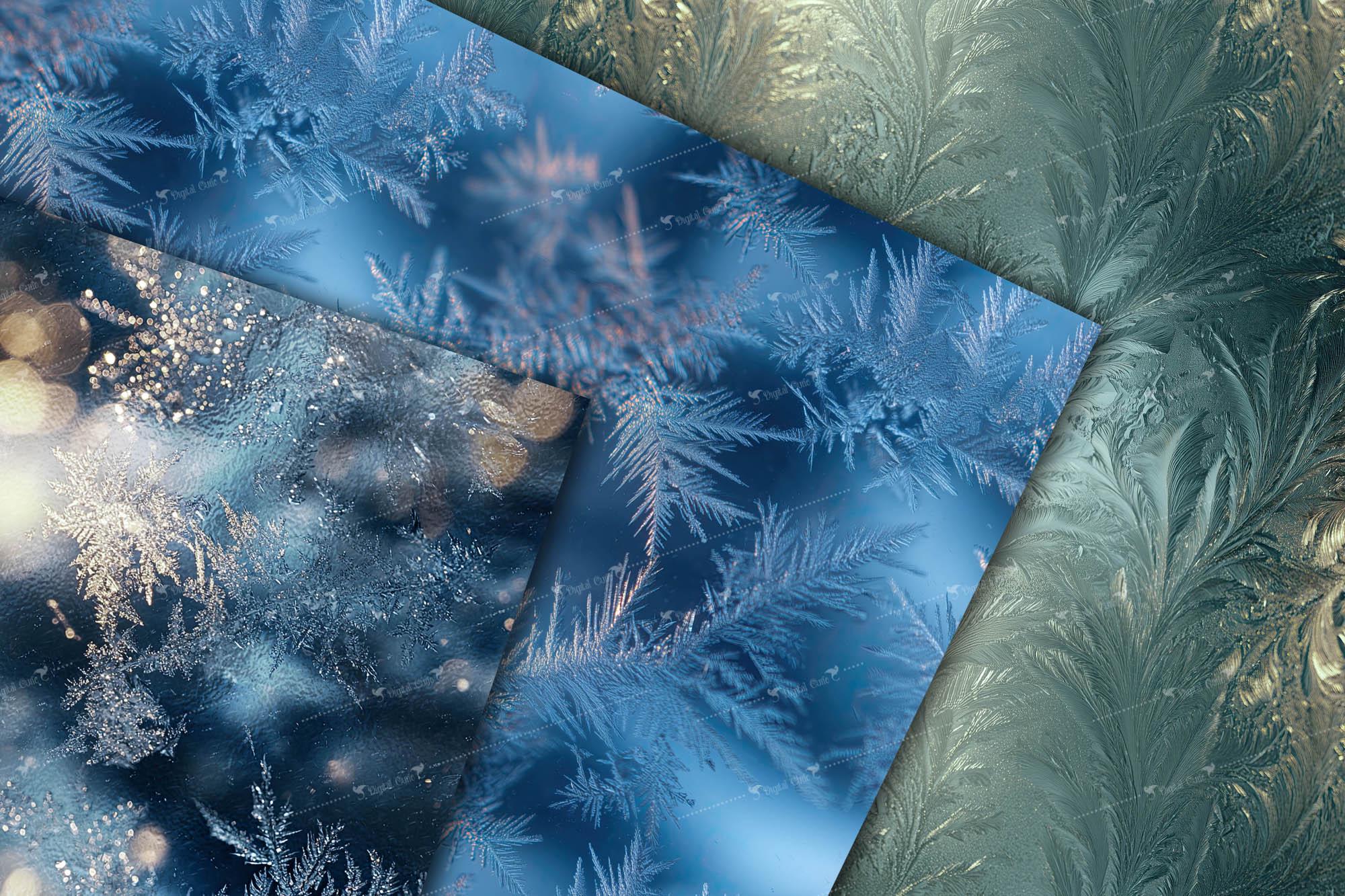 Frost Textures Digital Paper - Ice and Snowflake Frozen Seamless ...
