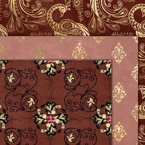 Coral and Gold Peacock Digital Paper, Seamless Gold Peacock Patterns ...