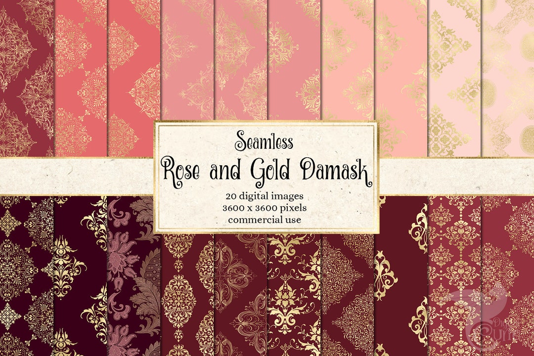 Rose and Gold Damask Damask Digital Paper - Seamless Patterns Instant ...