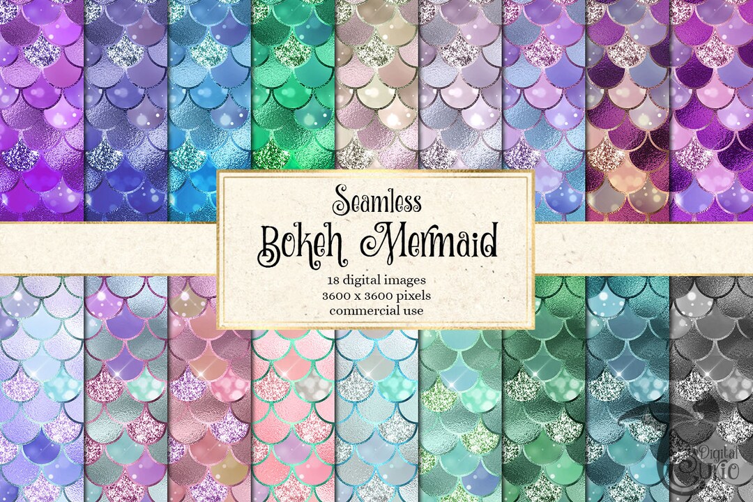 Glitter Mermaid Scales Digital Paper, Bokeh Seamless Textures (digital ...