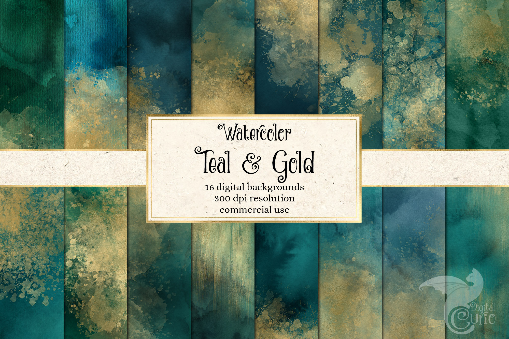 Watercolor Teal and Gold Backgrounds Watercolour Paint - Etsy