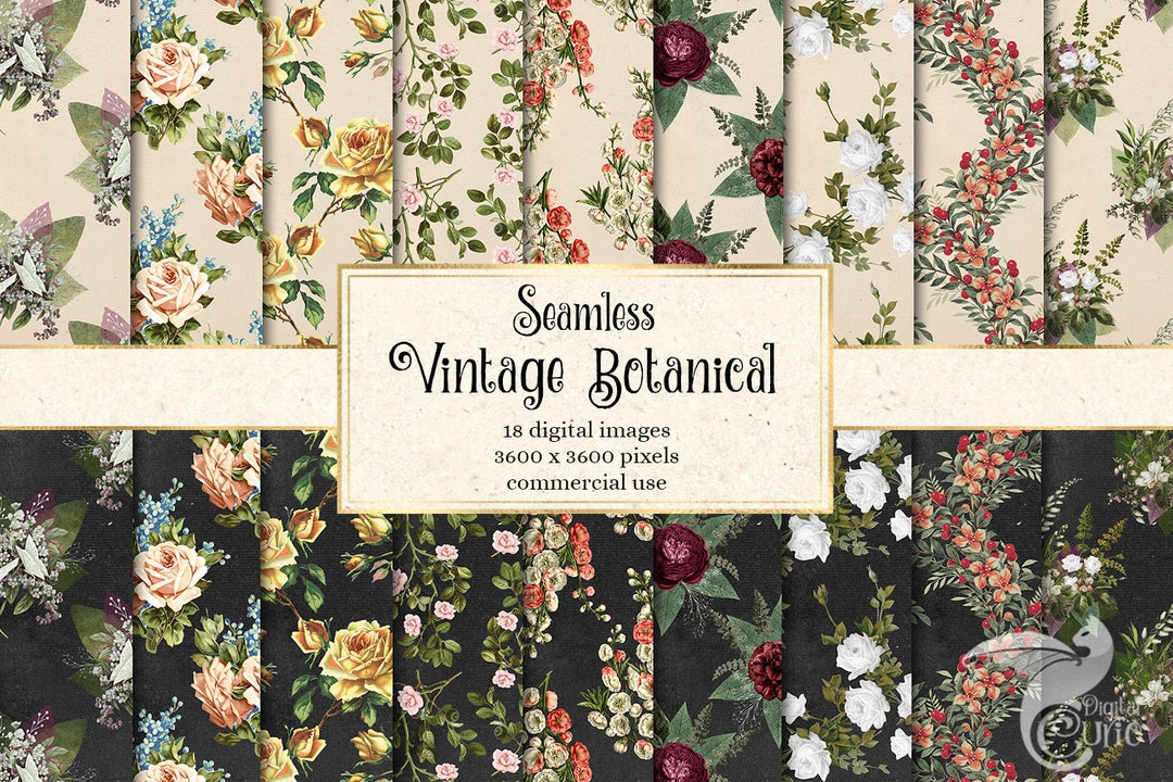 Vintage Floral Digital Paper, Seamless Botanical Backgrounds (digital ...