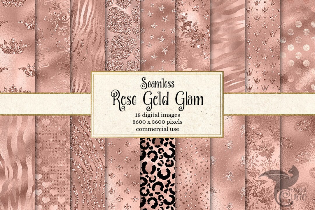 Rose Gold Glam Digital Paper, Rose Gold Glitter Metallic Foil Scrapbook ...