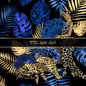 Royal Blue and Gold Leopard Digital Paper, Seamless Leopard Spot ...