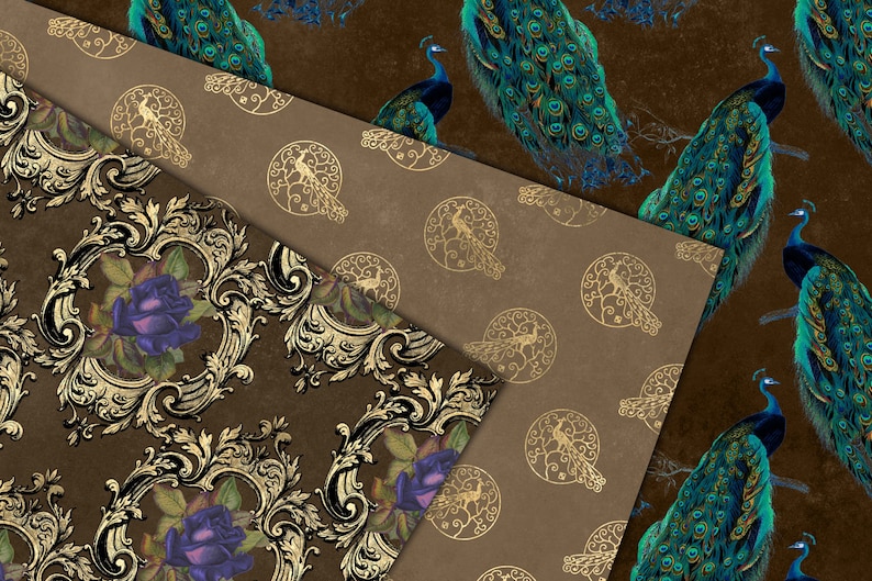 Vintage Peacock Digital Paper, Seamless Scrapbook Backgrounds (digital ...