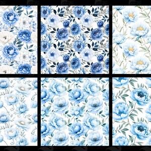 Watercolor Blue Peony Digital Paper, Seamless Floral Printable Textures ...