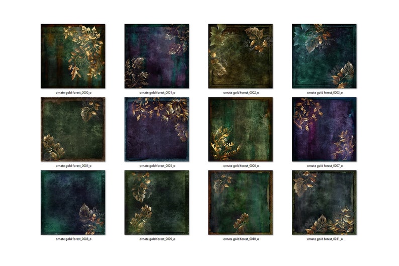 Ornate Gold Forest Digital Paper Dark Green Woodland Grunge - Etsy