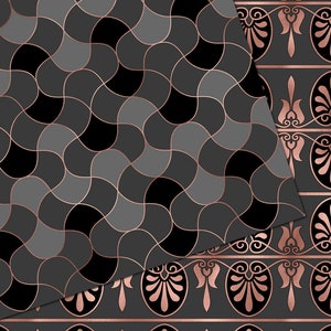 Elegant Black and Rose Gold Digital Paper, Seamless Gold Foil ...