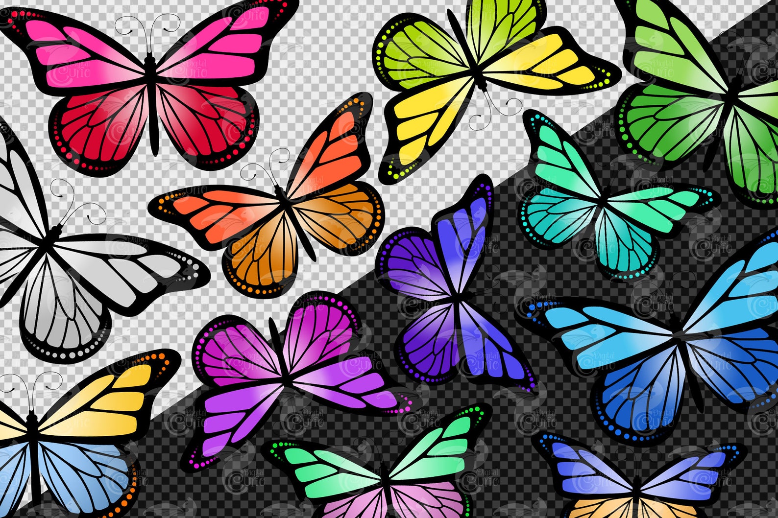 Butterflies Clipart Rainbow Butterfly Instant Download for | Etsy