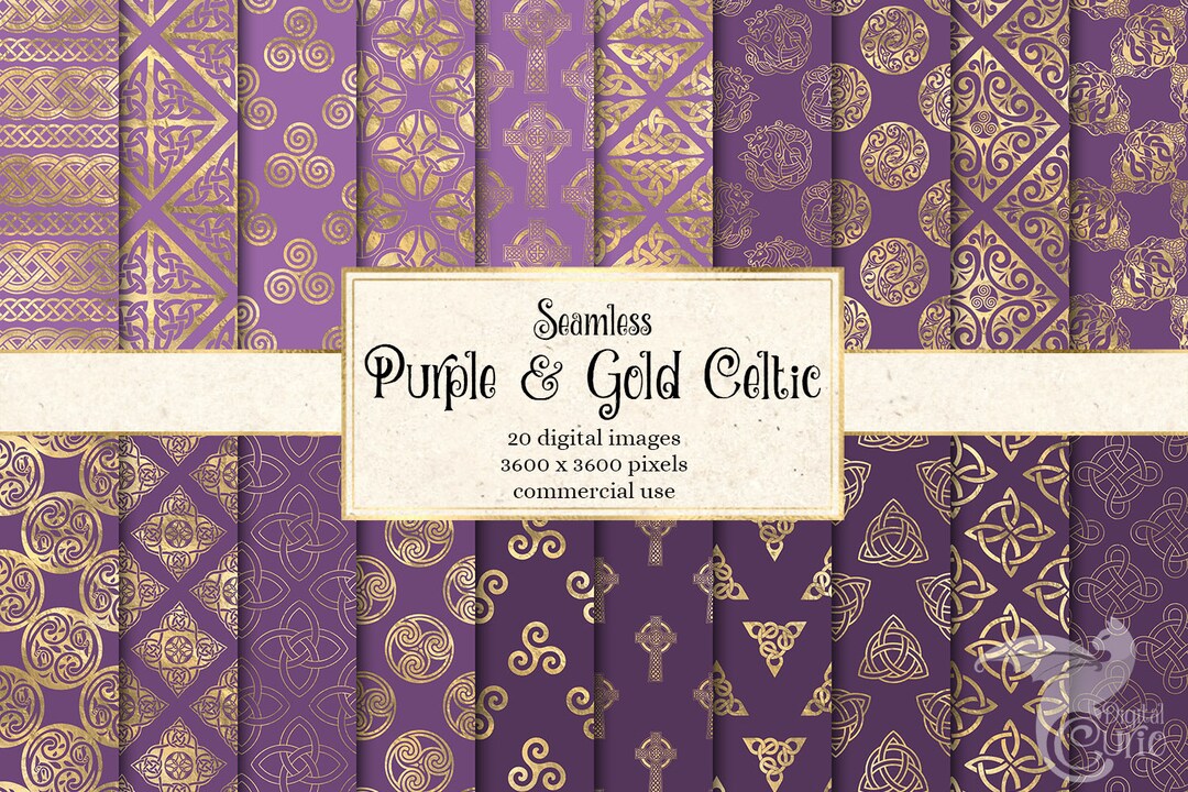 Purple and Gold Celtic Digital Paper, Seamless Celtic Knot Patterns ...
