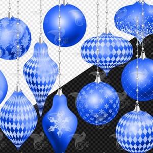Royal Blue Christmas Ornaments Clipart, Digital Glitter Christmas Ball ...