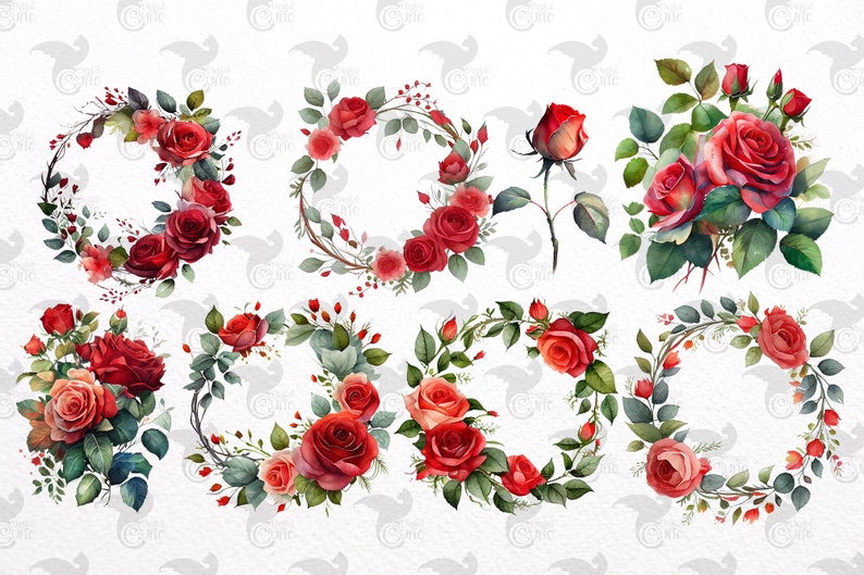 Watercolor Red Roses Clipart – Floral PNG Graphics (commercial Use) - Etsy