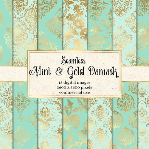 Victorian Blue and Gold Digital Paper Ornate Seamless | Etsy