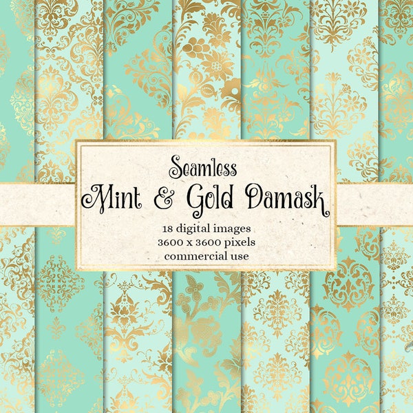 Mint Damask - Etsy