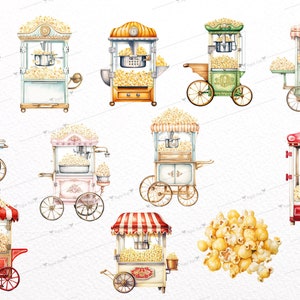 Watercolor Popcorn Clipart - Digital Png Movie Night Popcorn Machine ...